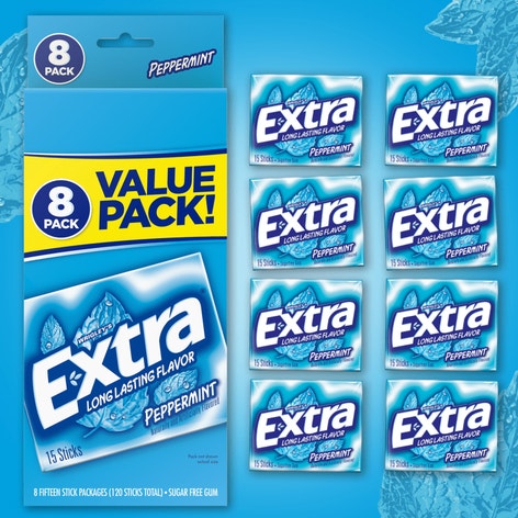 EXTRA Peppermint Sugarfree Chewing Gum, Value Pack (8 Packs) | EXTRA