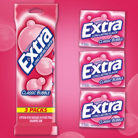EXTRA Classic Bubble Sugarfree Chewing Gum, Multipack (3 Packs) | EXTRA