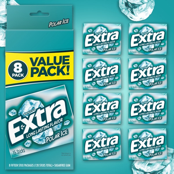EXTRA Polar Ice Sugarfree Chewing Gum, Value Pack (8 Packs) | EXTRA
