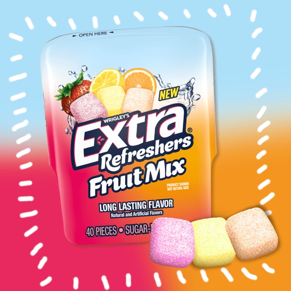 Extra Refreshers Fruit Mix Sugar Free Chewing Gum, 40-Piece Bottle | EXTRA