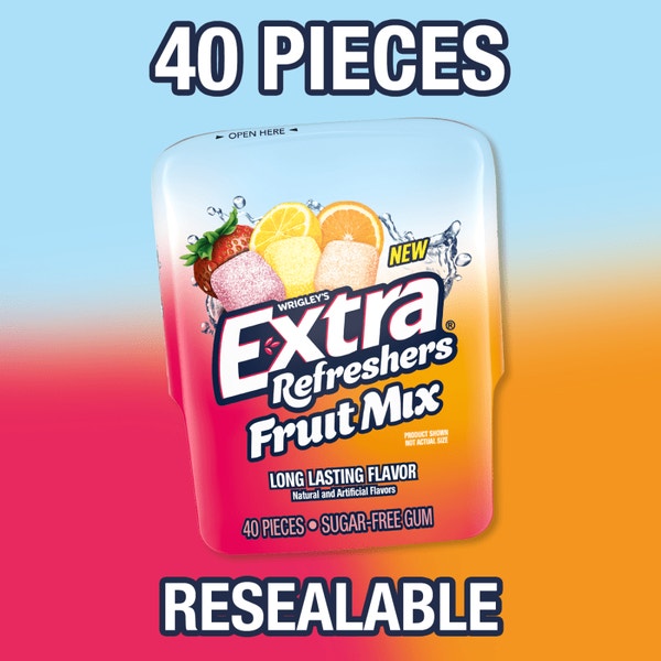 Extra Refreshers Fruit Mix Sugar Free Chewing Gum, 40-Piece Bottle | EXTRA