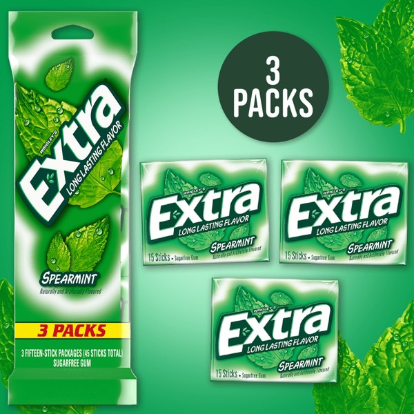 EXTRA Spearmint Sugarfree Chewing Gum, Multipack (3 Packs) | EXTRA