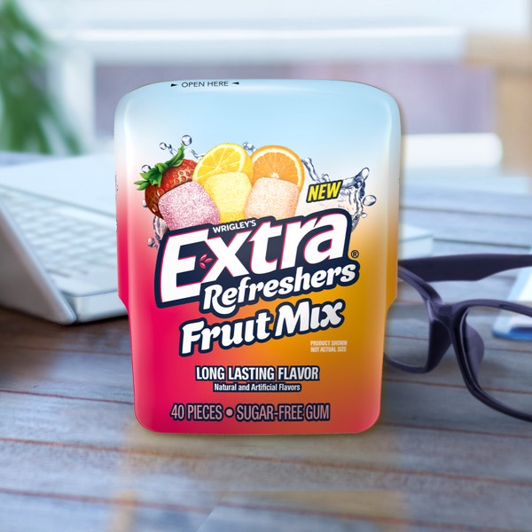 Extra Refreshers Fruit Mix Sugar Free Chewing Gum, 40-Piece Bottle | EXTRA