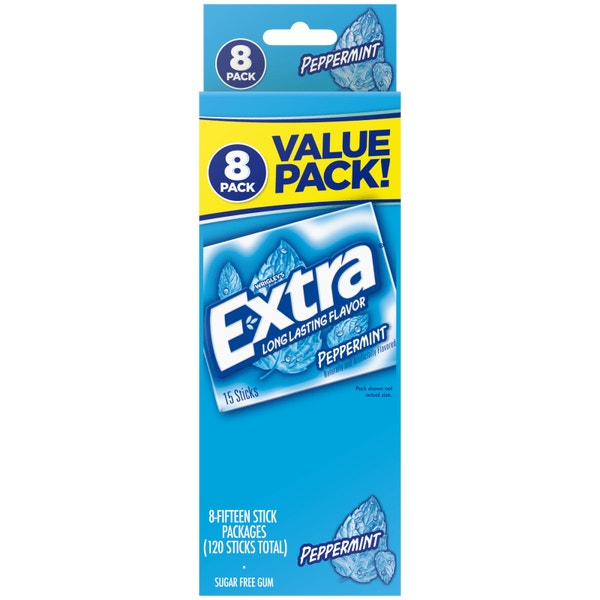 EXTRA Peppermint Sugarfree Chewing Gum, Value Pack (8 Packs) | EXTRA