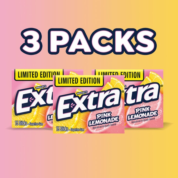 EXTRA Pink Lemonade Sugarfree Chewing Gum, Multipack (3 Packs) | EXTRA