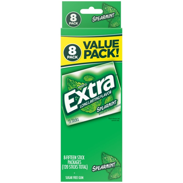 EXTRA Spearmint Sugarfree Chewing Gum, Value Pack (8 Packs) | EXTRA