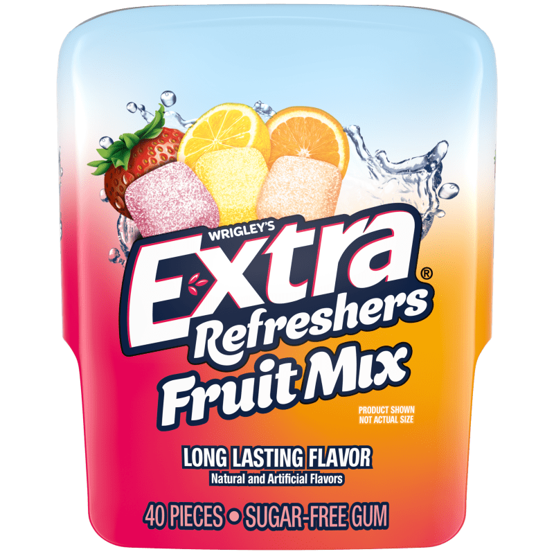 Extra Refreshers Fruit Mix Sugar Free Chewing Gum, 40-Piece Bottle | EXTRA