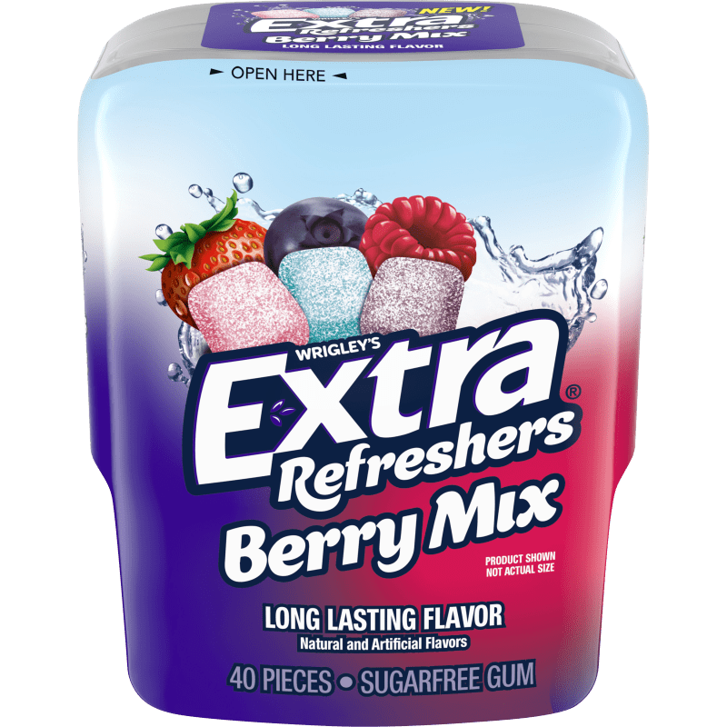EXTRA Refreshers Berry Mix Sugarfree Chewing Gum, 40-Piece Bottle | EXTRA