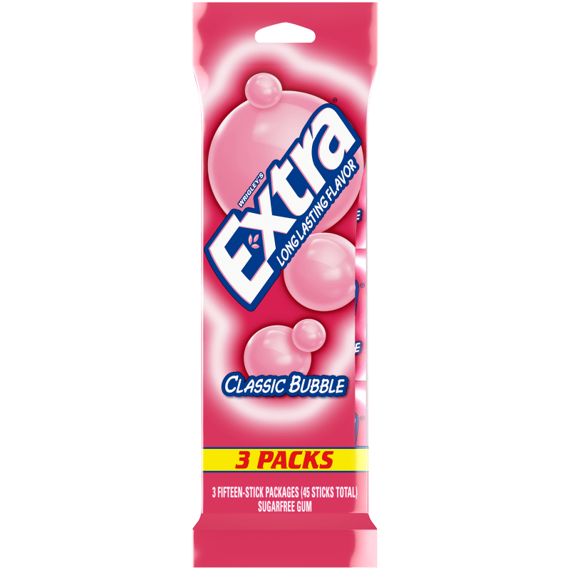 EXTRA Classic Bubble Sugarfree Chewing Gum, Multipack (3 Packs) | EXTRA