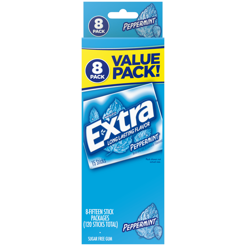 EXTRA Peppermint Sugarfree Chewing Gum, Value Pack (8 Packs) | EXTRA