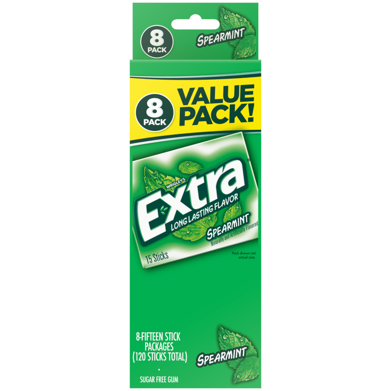 EXTRA Spearmint Sugarfree Chewing Gum, Value Pack (8 Packs) | EXTRA